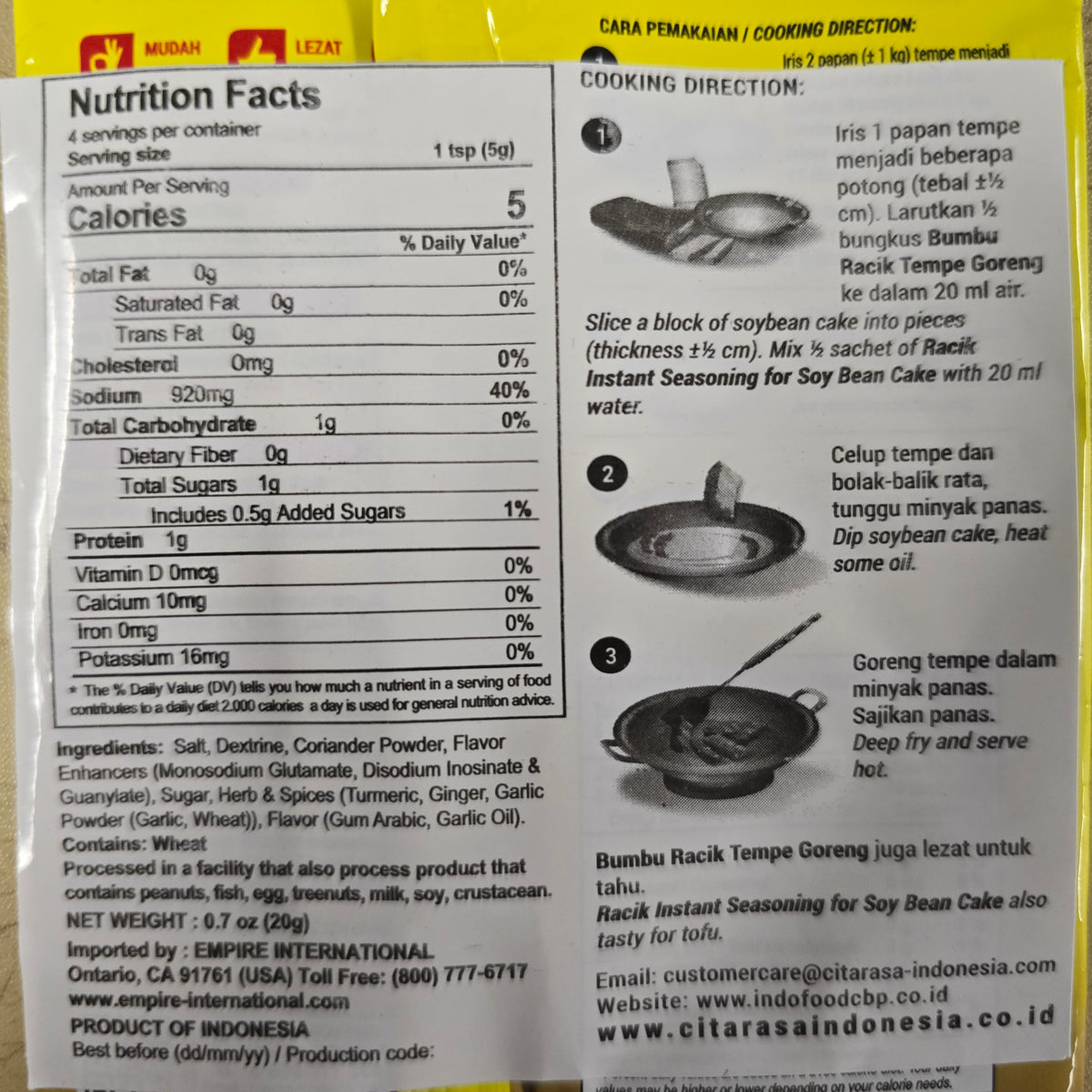 Indofood Bumbu Racik Tempe & Tahu Goreng 20 g – Aneka Market